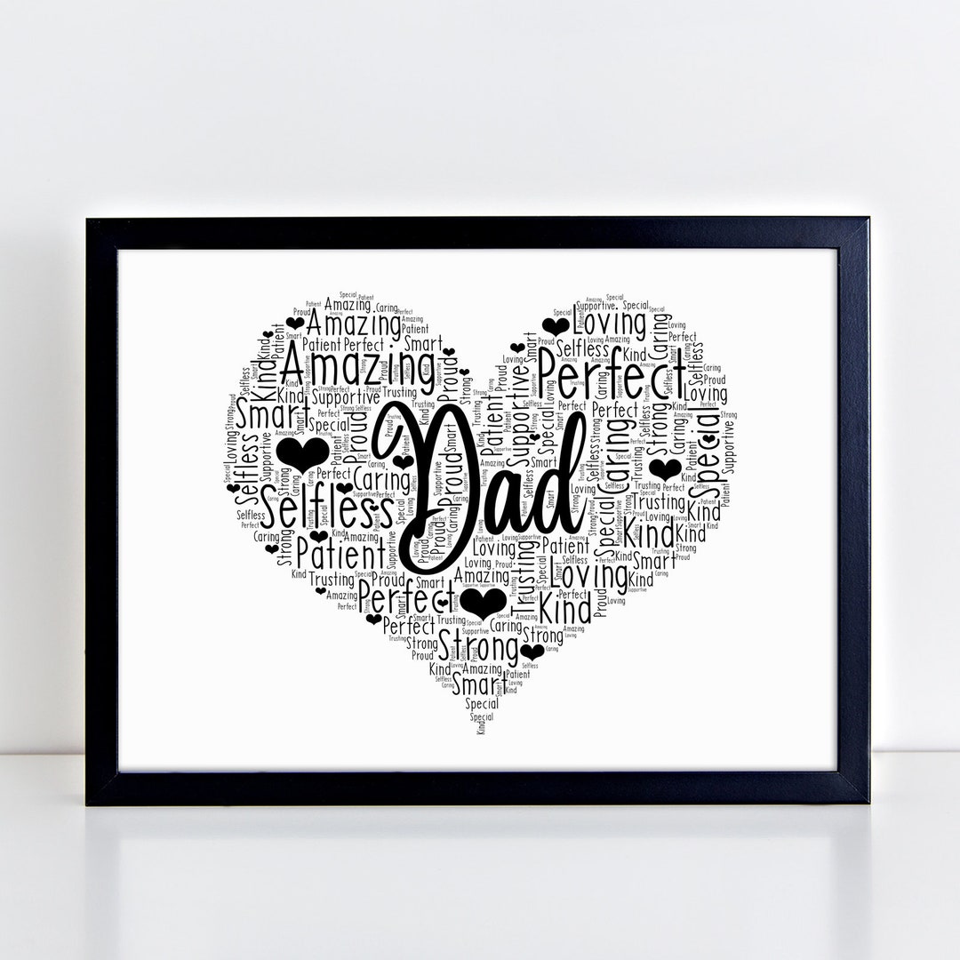 Personalised Dad Heart Word Art Print Custom Wall Art Frame Birthday ...