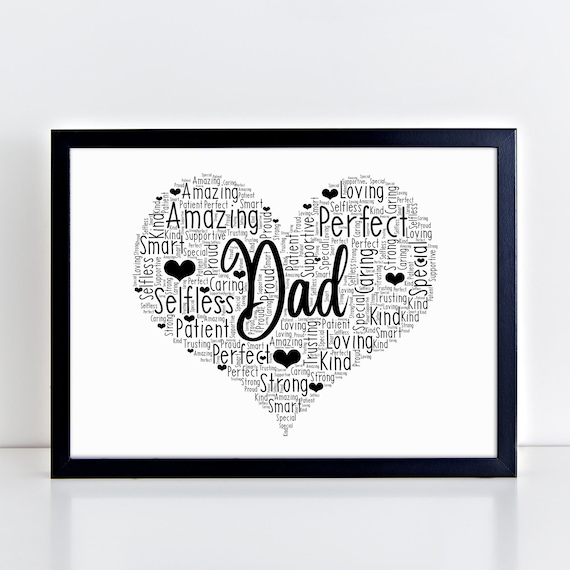 Personalised Dad Heart Word Art Print Custom Wall Art Frame | Etsy