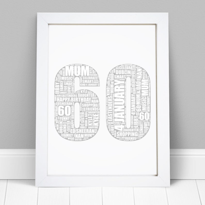 Personalised 60 Word Art Print 60th Birthday Gifts Custom | Etsy