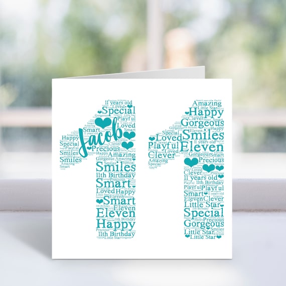 Personalised 11th Birthday Word Art Card Age 11 Year Old - Etsy UK