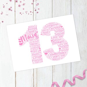 Personalised 13th Birthday Print - Custom Word Wall Art - Age 13 Year ...