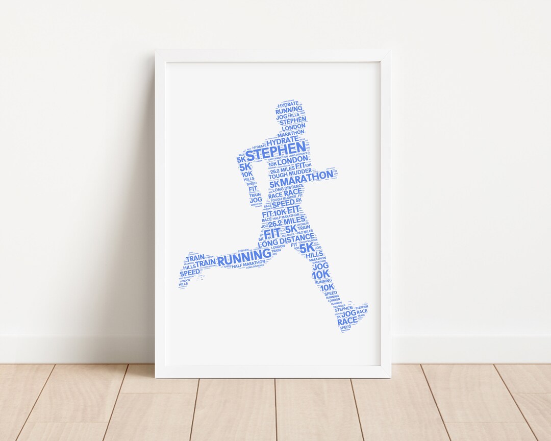 Personalised Male Runner Print - Custom Word Wall Art Frame - Running ...