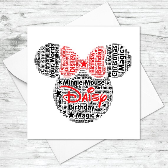 Personalised Minnie Mouse Card Custom Word Art Card - Etsy