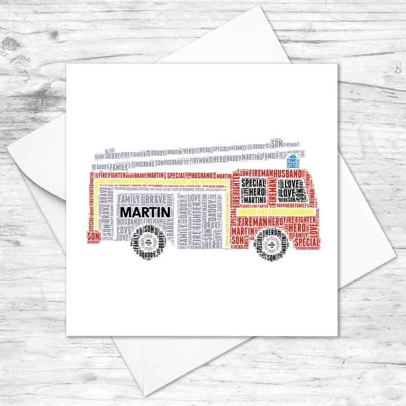 Personalised Fire Engine Card Custom Word Art Card Fire - Etsy UK