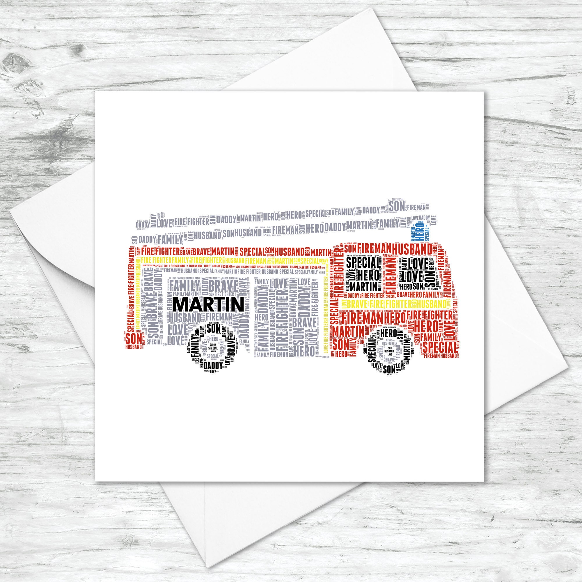 Personalised Fire Engine Card Custom Word Art Card Fire - Etsy UK