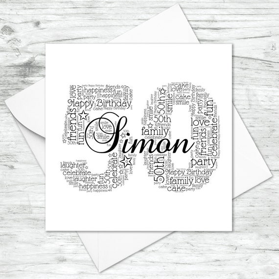 Personalised 50th Card Custom Word Art Greeting Card | Etsy UK