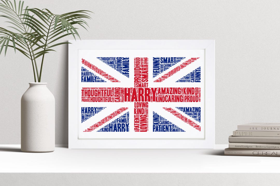 Personalised Union Jack Flag Word Art Print, Family Custom Wall Art ...