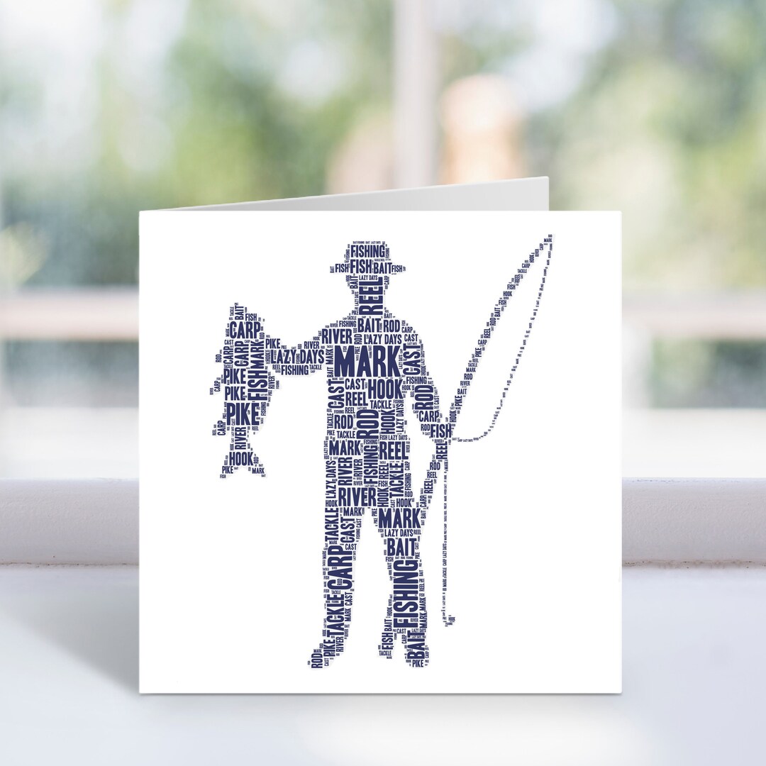 Personalised Fisherman Word Art Card - Fishing Themed Card - for Him ...