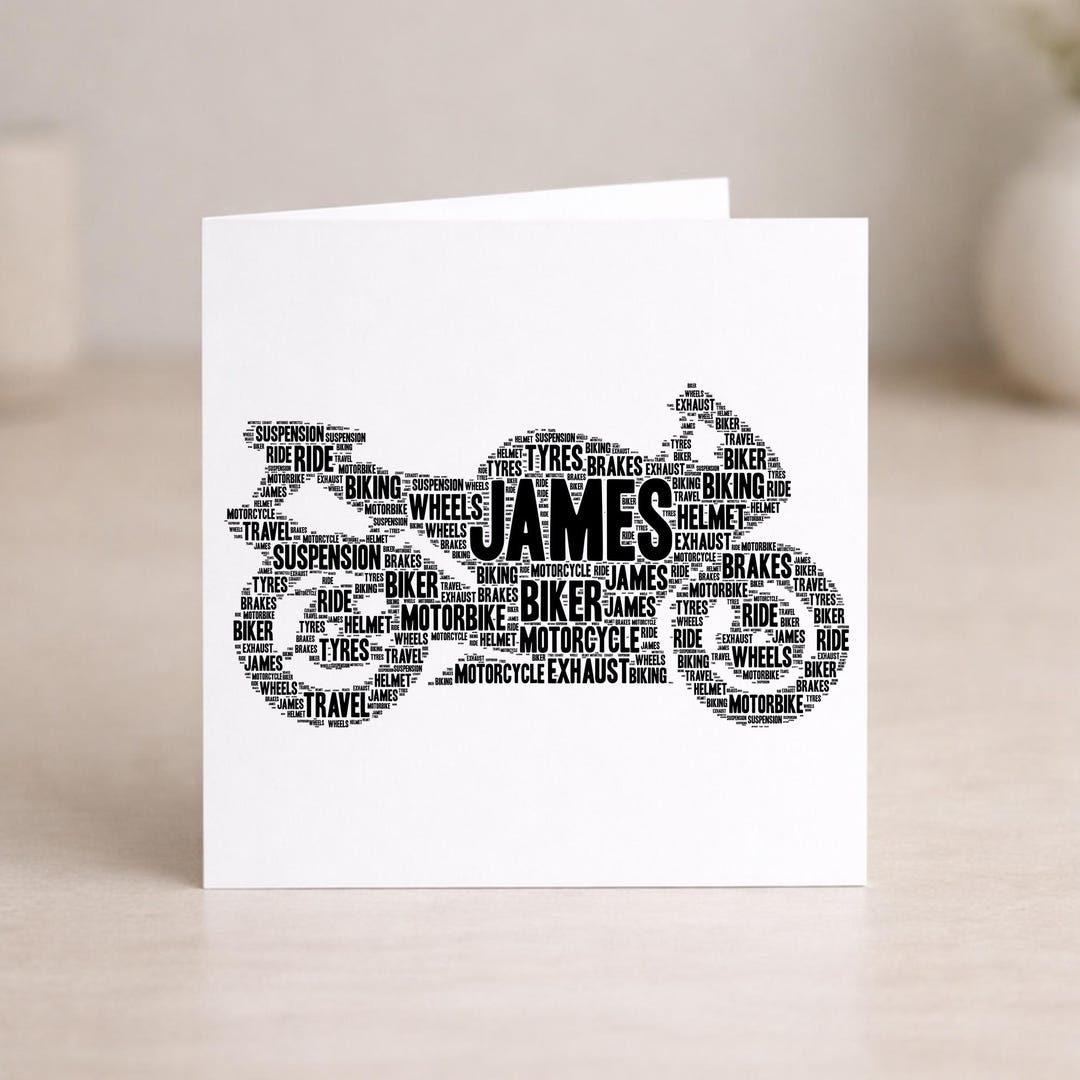 Personalised Motorcycle Word Art Card - Biker Birthday - Etsy