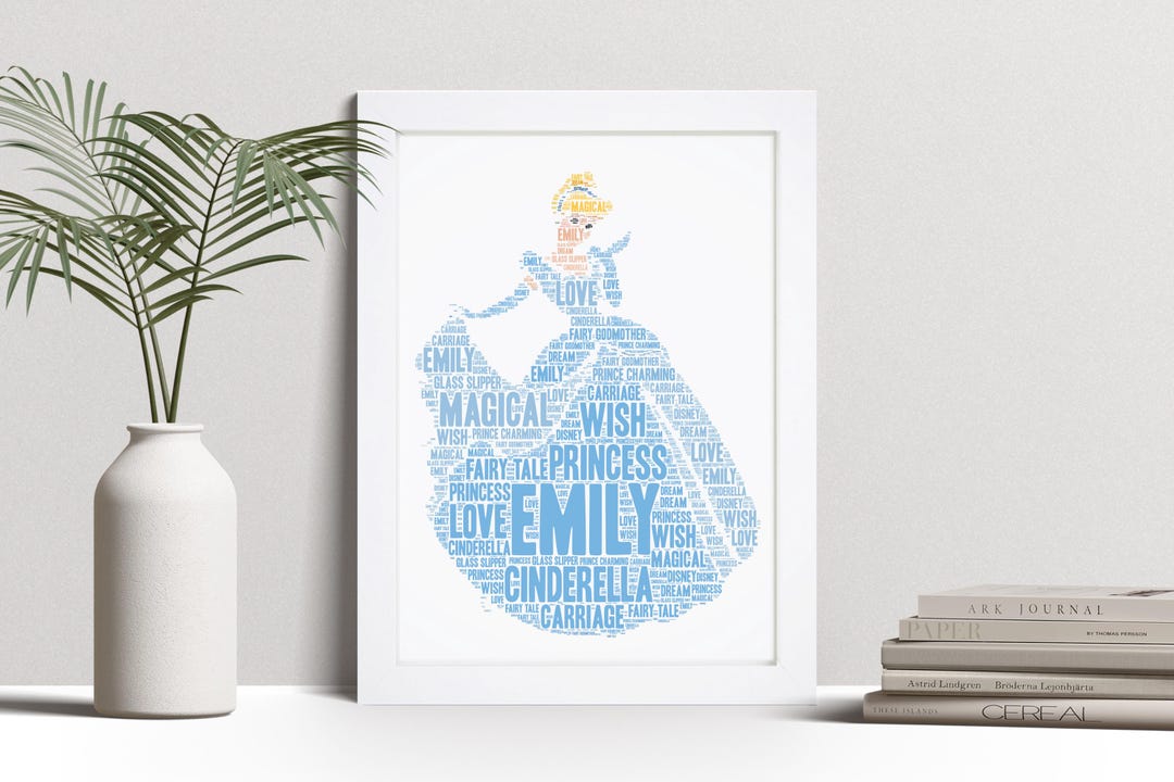Personalised Cinderella Word Art Print, Princess Custom Wall Art Decor ...