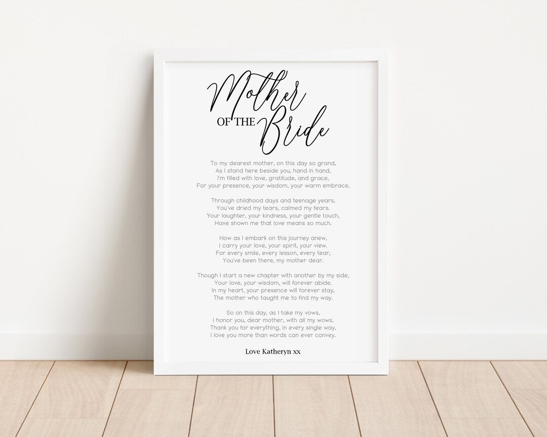 Personalised Mother of the Bride Poem Print - Wedding Day Keepsake ...