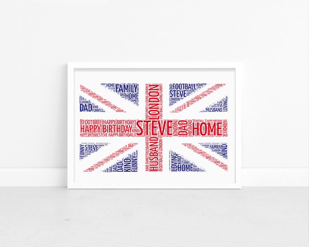 Personalised Union Jack Flag Print - Word Wall Art Frame - Wedding ...