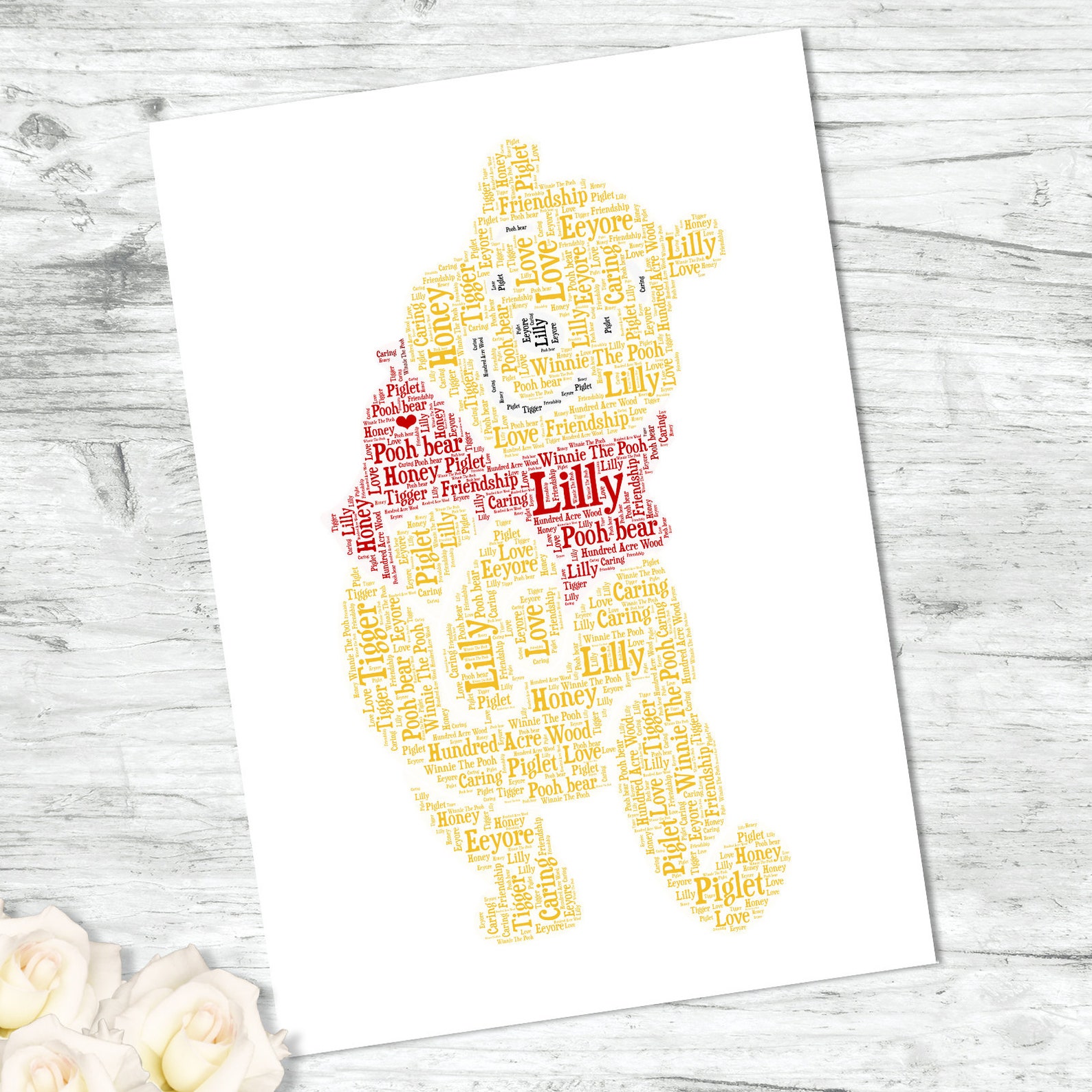Personalised Winnie the Pooh Print Word Wall Art Frame - Etsy