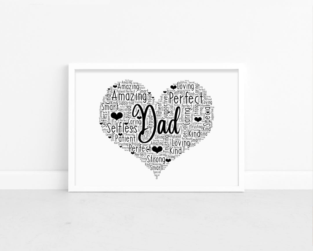 Personalised Dad Heart Word Art Print - Custom Wall Art Frame ...