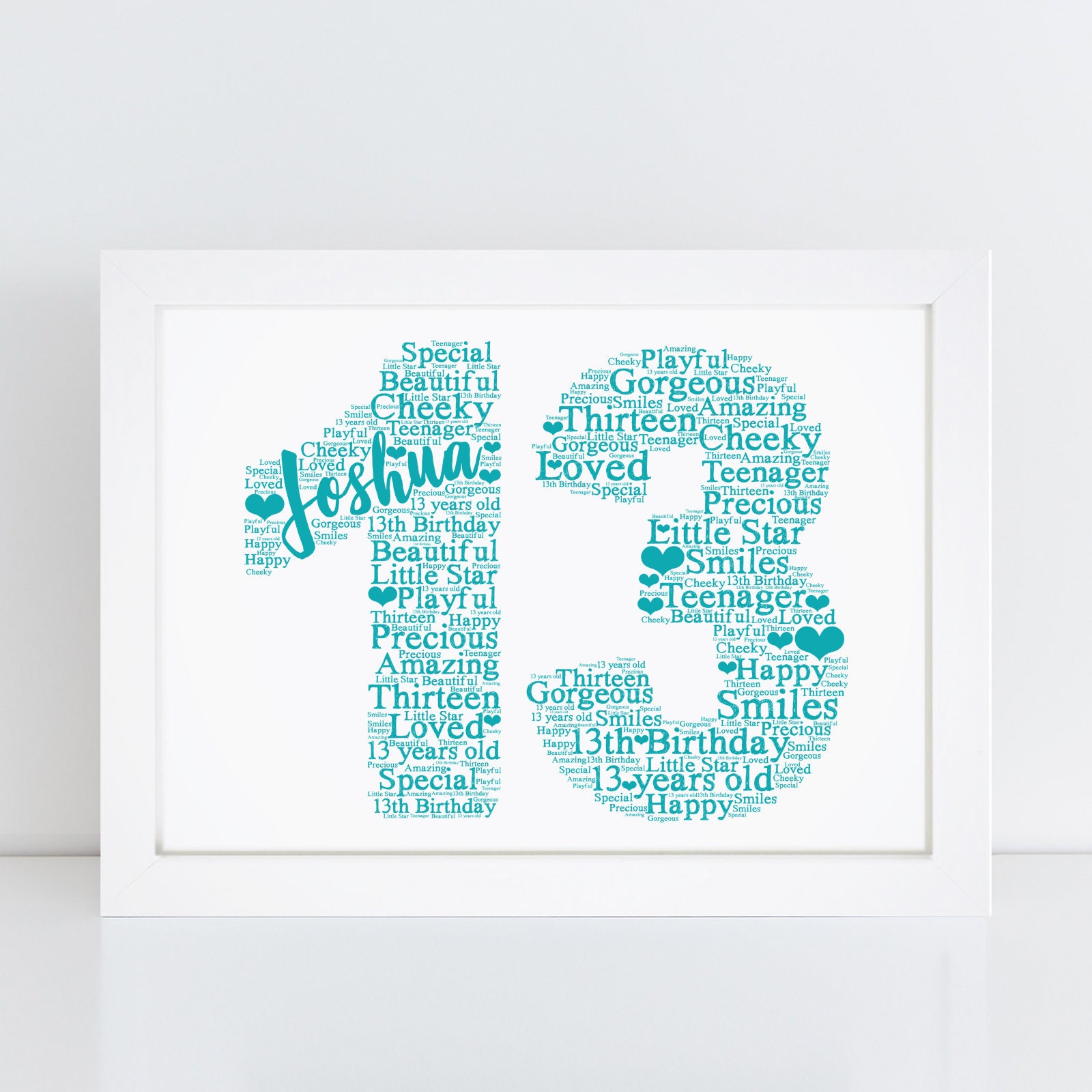 Personalised 13th Birthday Print Custom Word Wall Art Age | Etsy