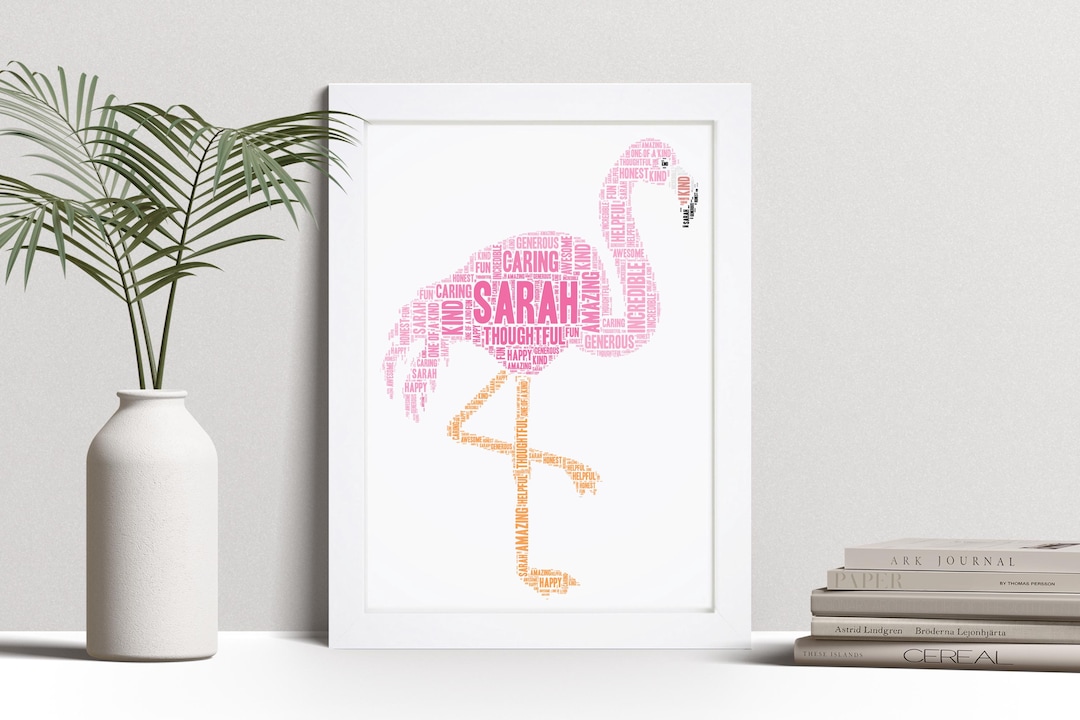 Personalised Flamingo Word Art Print, Flamingo Present Gift, Custom ...