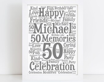 Personalised 50th Word Art Print Birthday Gift Keepsake | Etsy UK