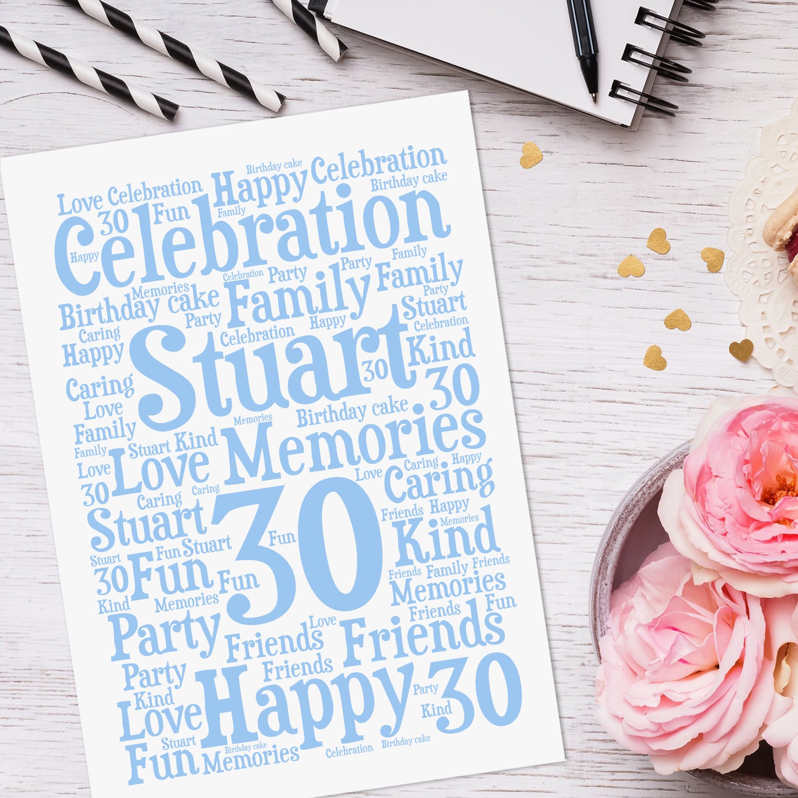 Personalised 30th Print Custom Word Wall Art Birthday - Etsy UK