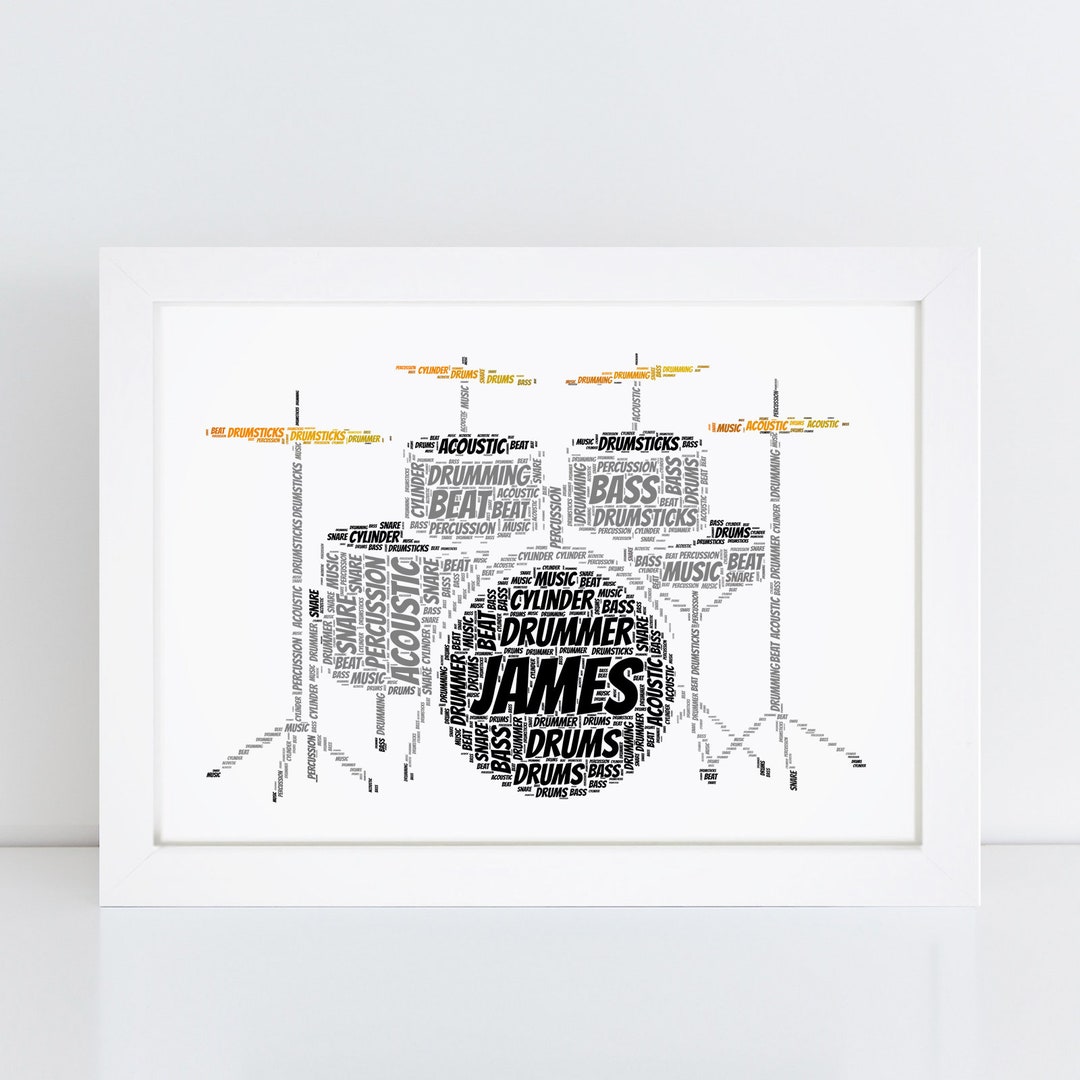 Personalised Drum Kit Print Custom Word Wall Art Prints Drummer ...