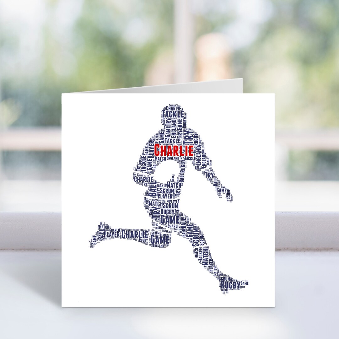 Personalised Rugby Player Custom Word Art Card - Rugby Themed Birthday ...