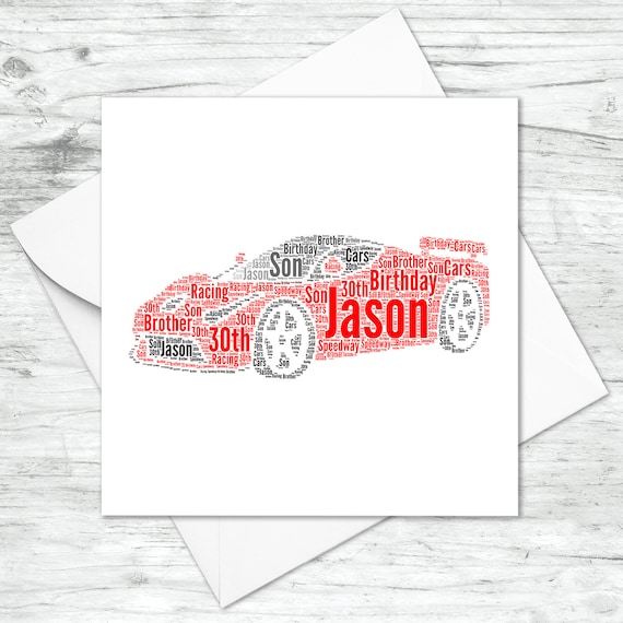 Personalised Sports Car Card Custom Word Art Card | Etsy