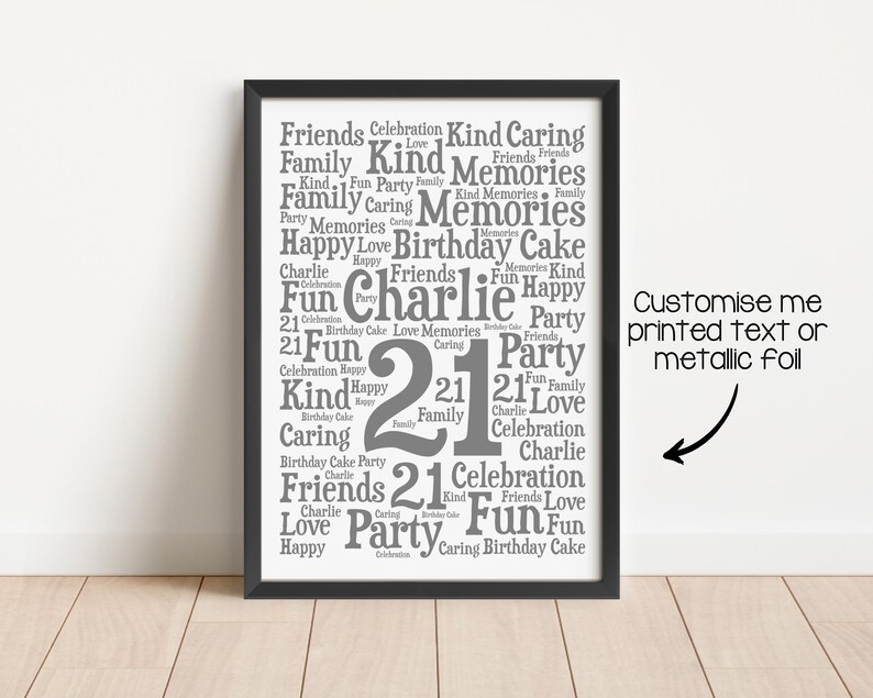 Personalised 21st Print - Custom Word Wall Art - Birthday Gifts - for ...