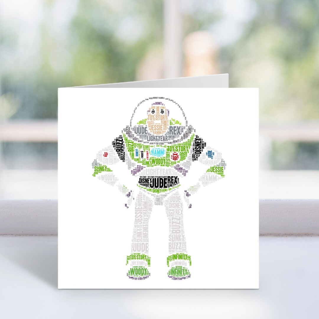 Personalised Buzz Lightyear Word Art Card Toy Story Themed for Him, Her ...