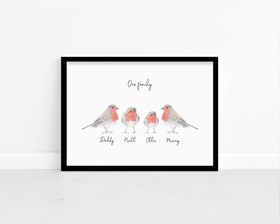 Personalised Robin Family Print - Family Wall Art Décor - Watercolour ...