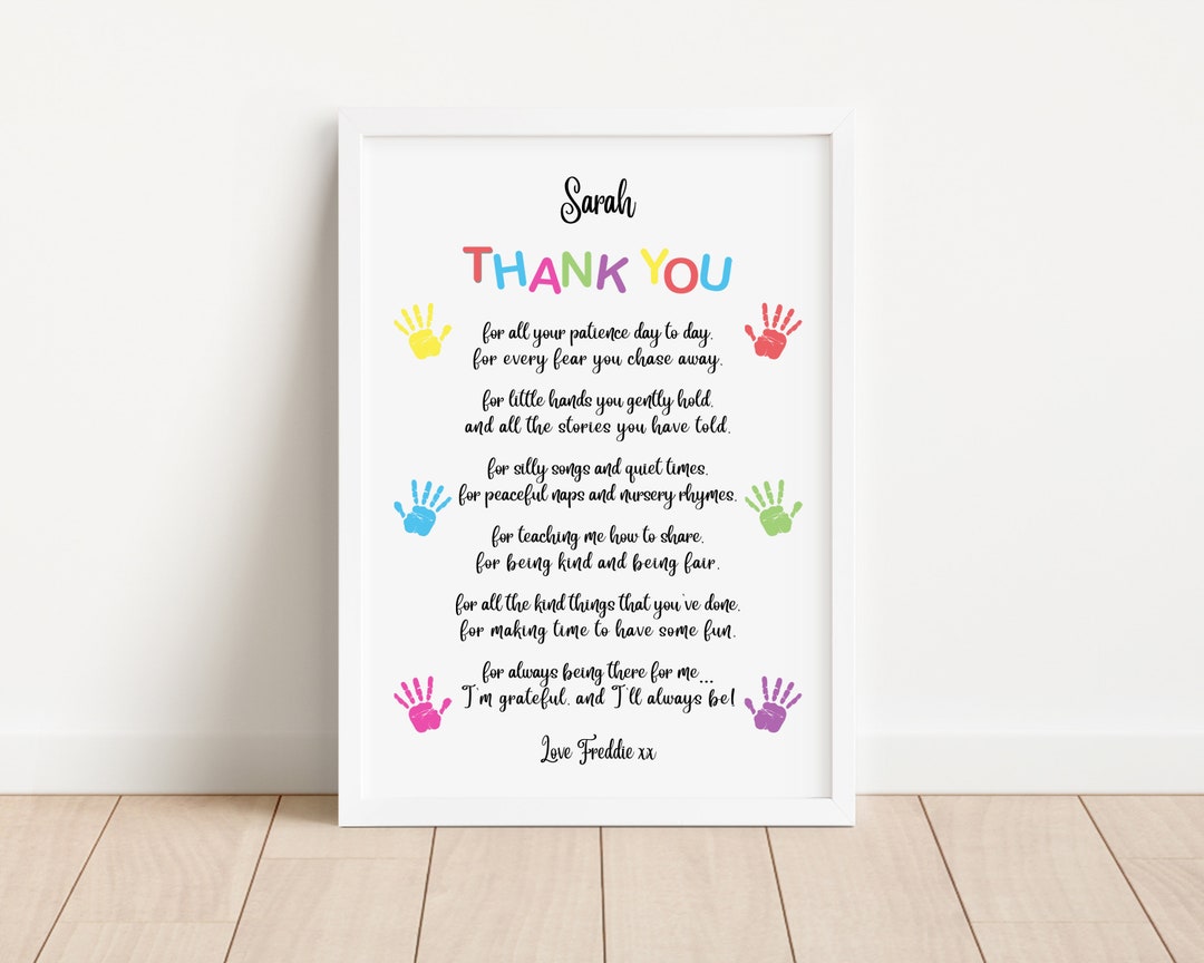 Personalised Thank You Poem Print - End of Year, Leaving Gift Ideas ...