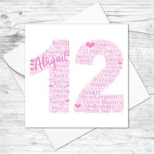 Personalised 12th Birthday Word Art Card - Age 12 Year Old - Childrens ...