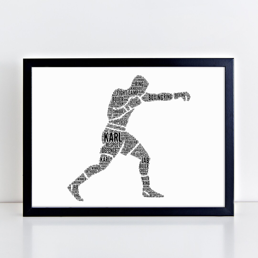 Personalised Male Boxer Print - Custom Word Wall Art Frame - Birthday ...