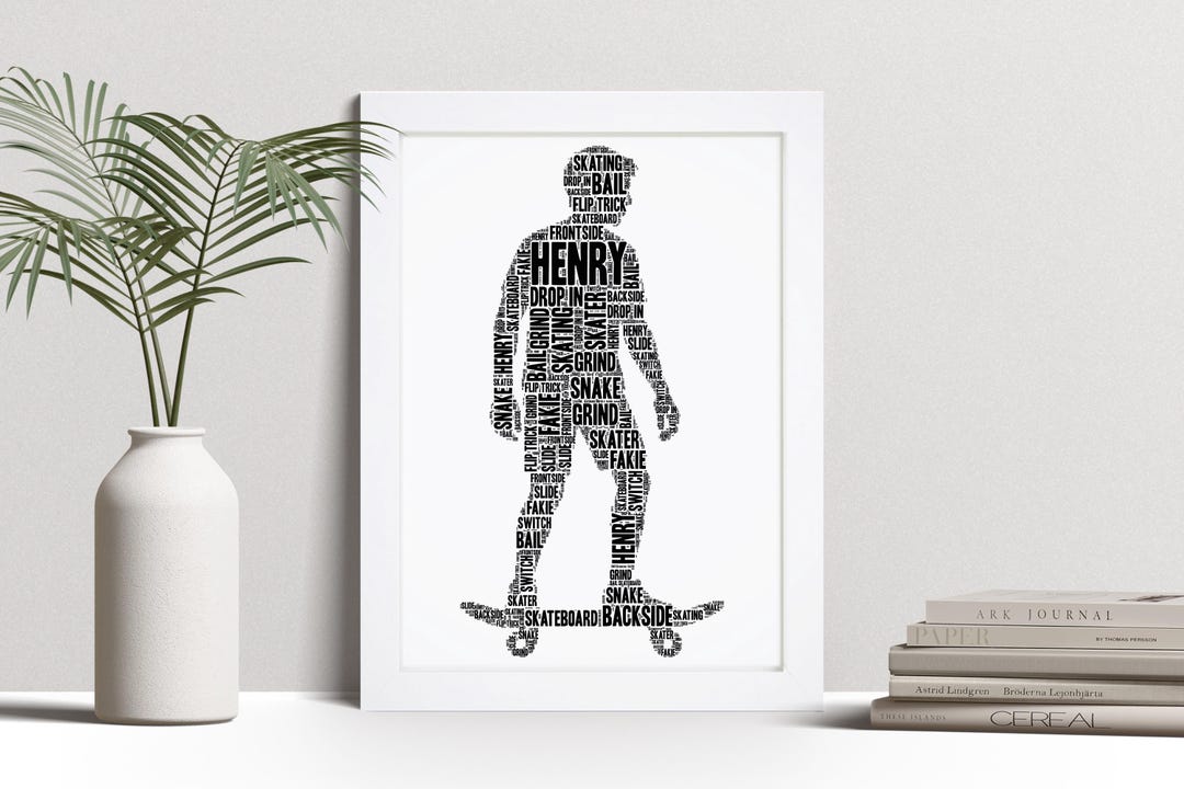 Personalised Male Skater Word Art Print, Skateboarding Gift, Custom ...