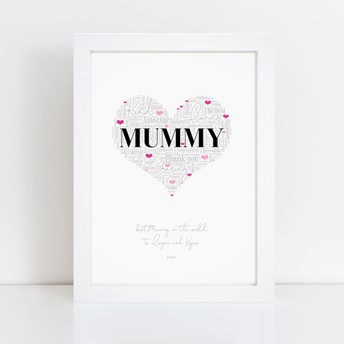 Personalised Mummy Heart Print Custom Wall Word Art Frame - Etsy UK