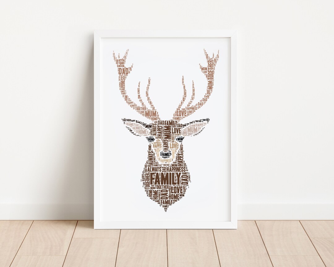 Personalised Stags Head Print - Custom Family Word Wall Art Poster ...