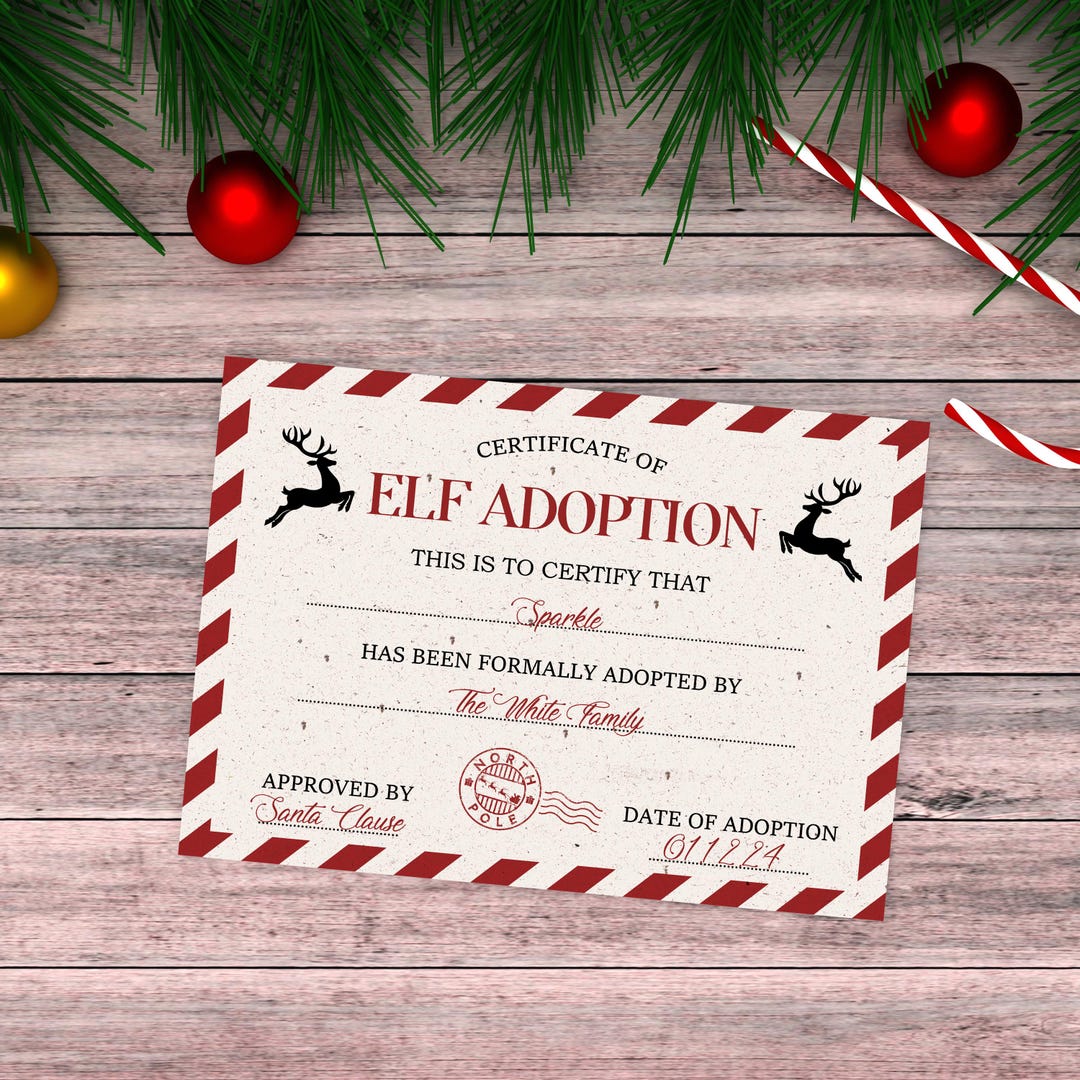 Personalised Elf on A Shelf Adoption Certificate Adopt an Elf Elf on A ...