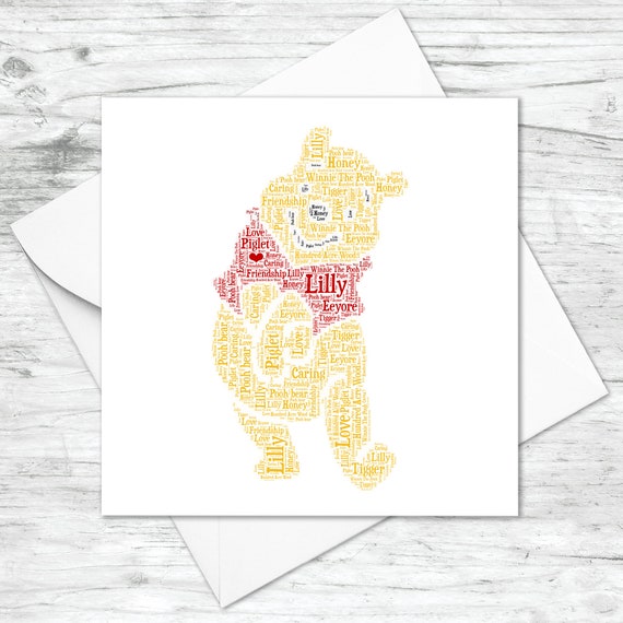 Personalised Winnie the Pooh Card Word Art Card Birthday | Etsy