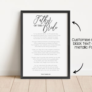 Personalised Father of the Bride Poem Print - Wedding Day Keepsake ...