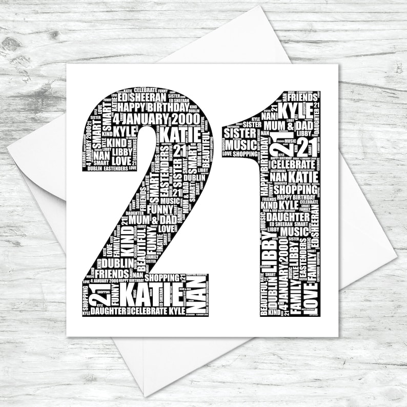 Personalised 21 Word Art Card 21st Birthday Gifts Custom | Etsy