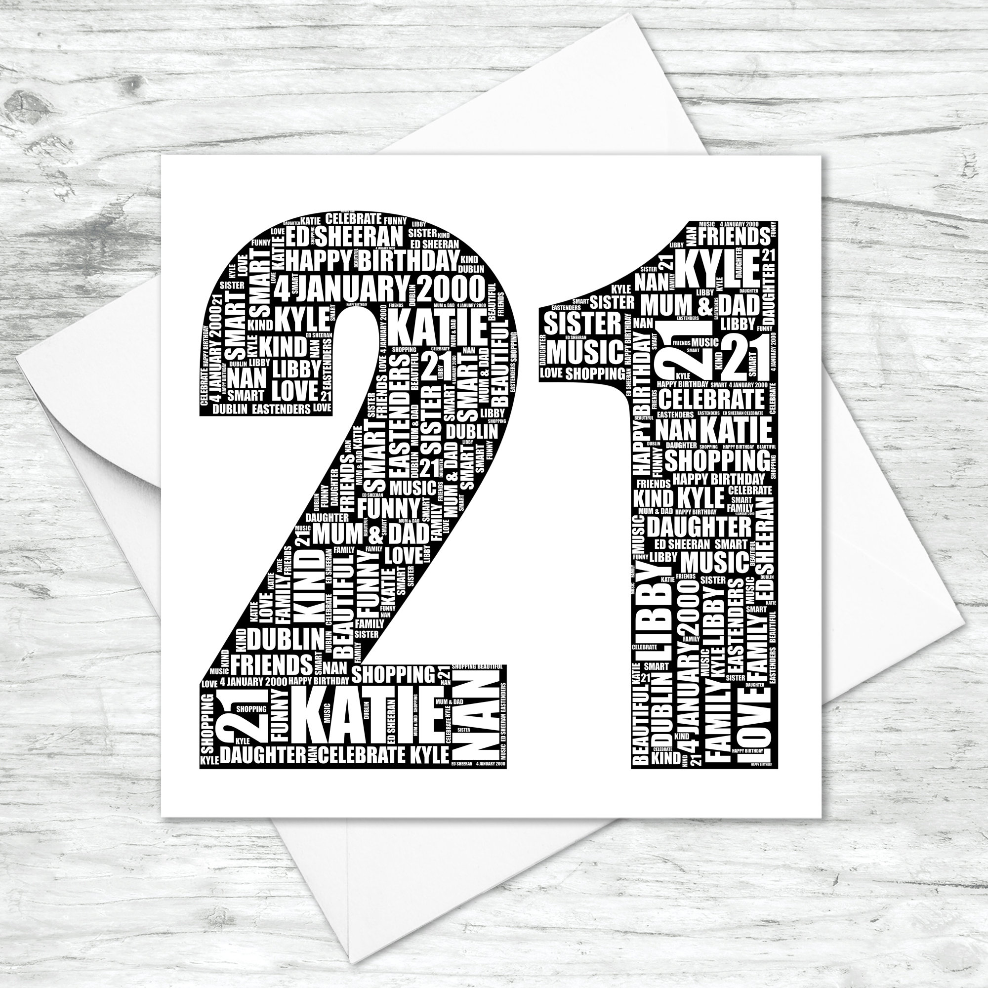 Personalised 21 Word Art Card 21st Birthday Gifts Custom | Etsy