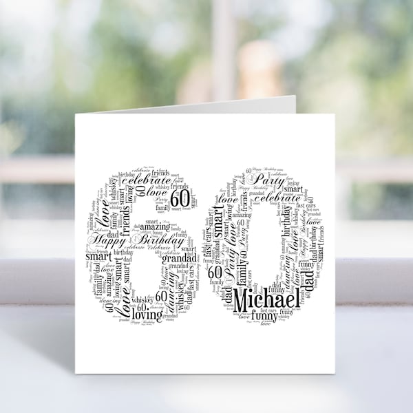 Personalised Word Art 60th Birthday Card - Etsy