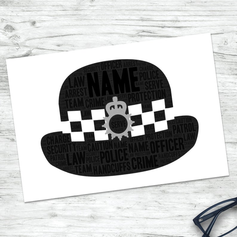 Personalised Police Officer Hat Print Custom Word Wall Art - Etsy UK