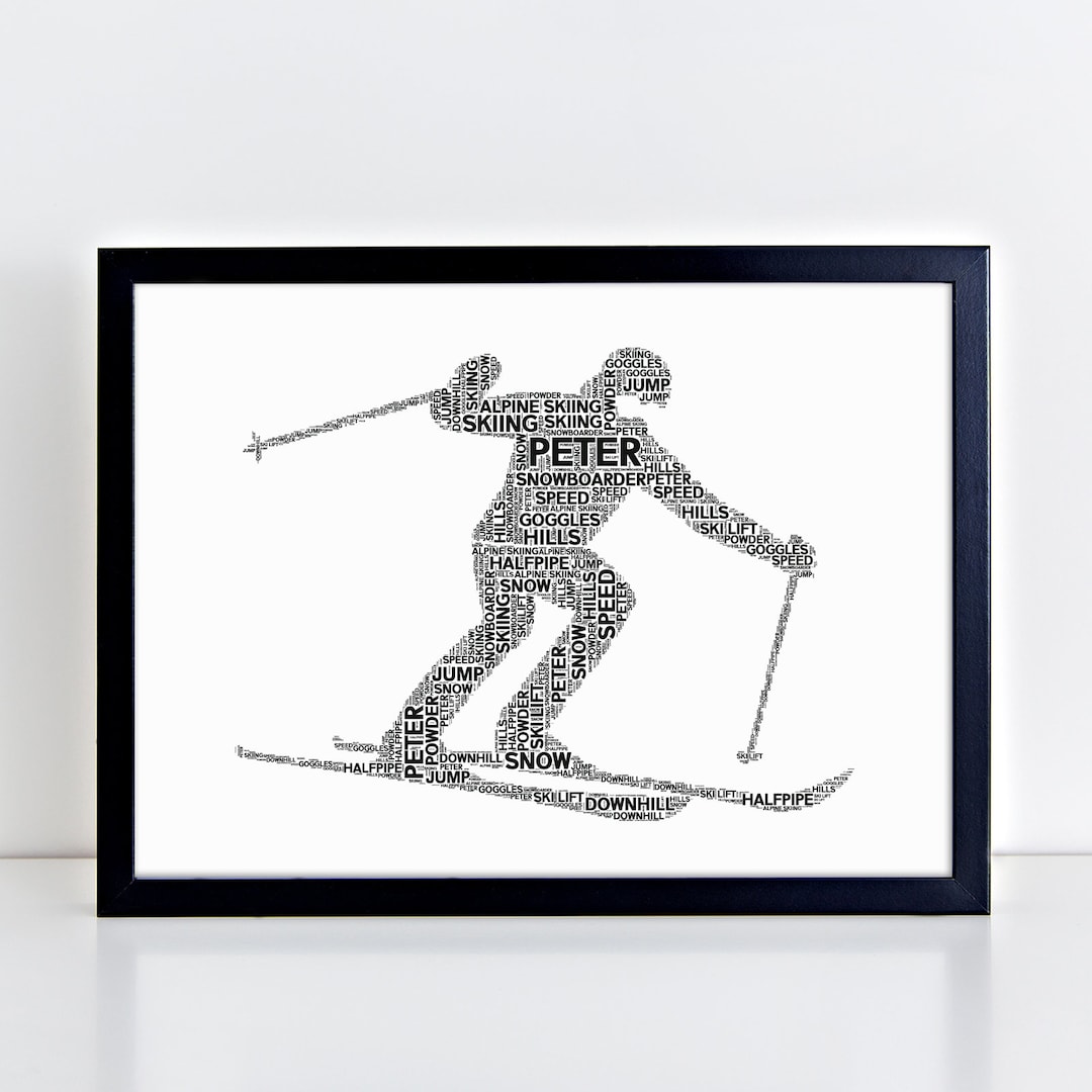 Personalised Skier Word Art Print - Skiing Themed Birthday, Christmas ...