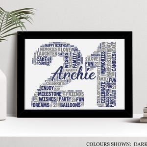 Personalised 21st Word Art Print, Custom Wall Art Framed Picture ...