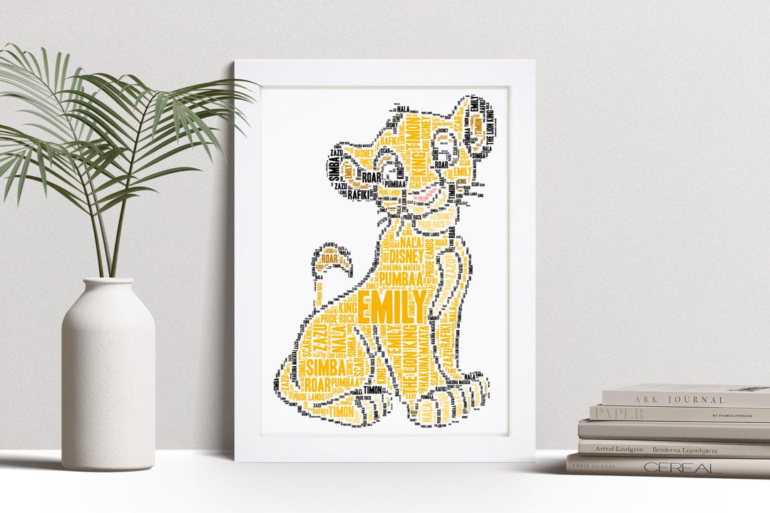 Personalised Simba Word Art Print, Lion King Custom Wall Art Decor ...
