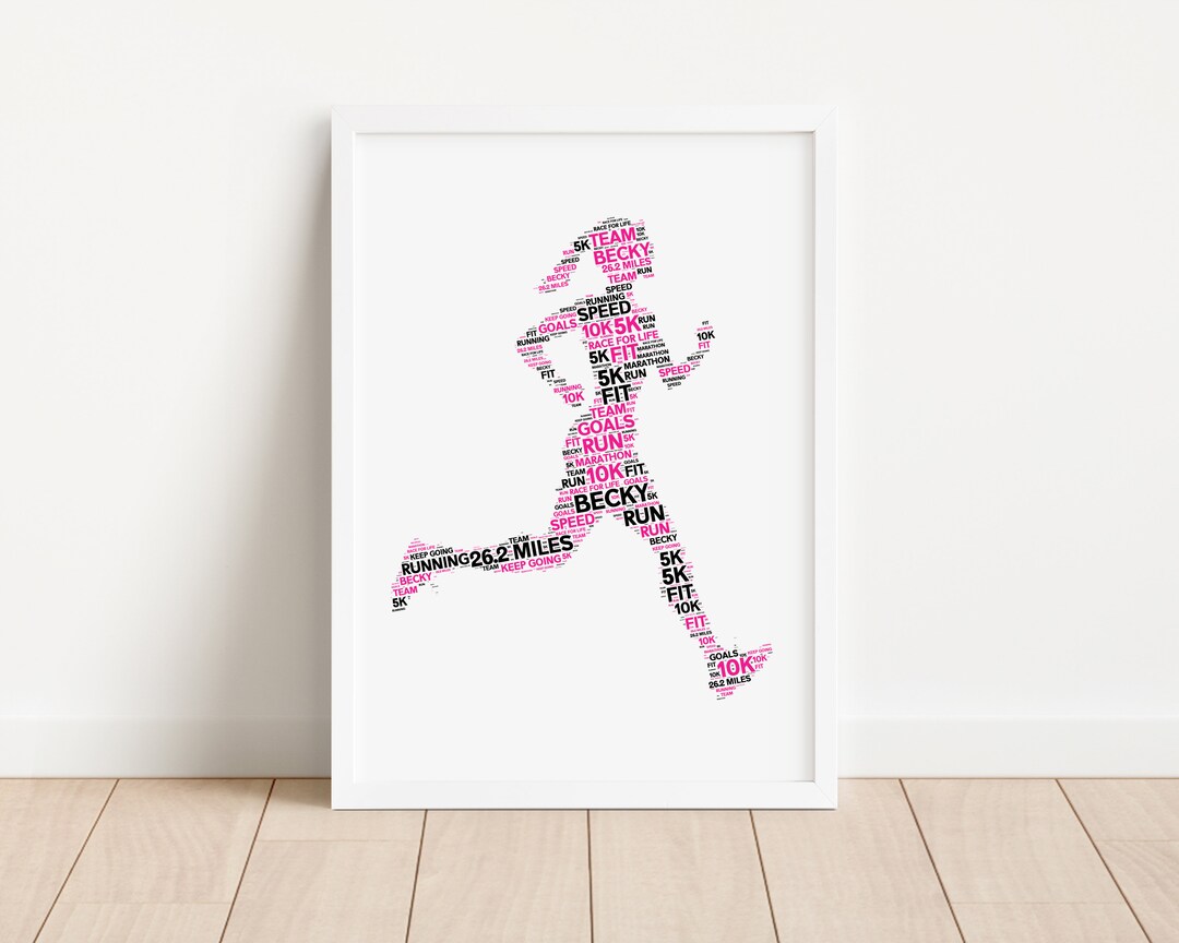 Personalised Female Runner Print - Custom Word Wall Art Frame - Running ...