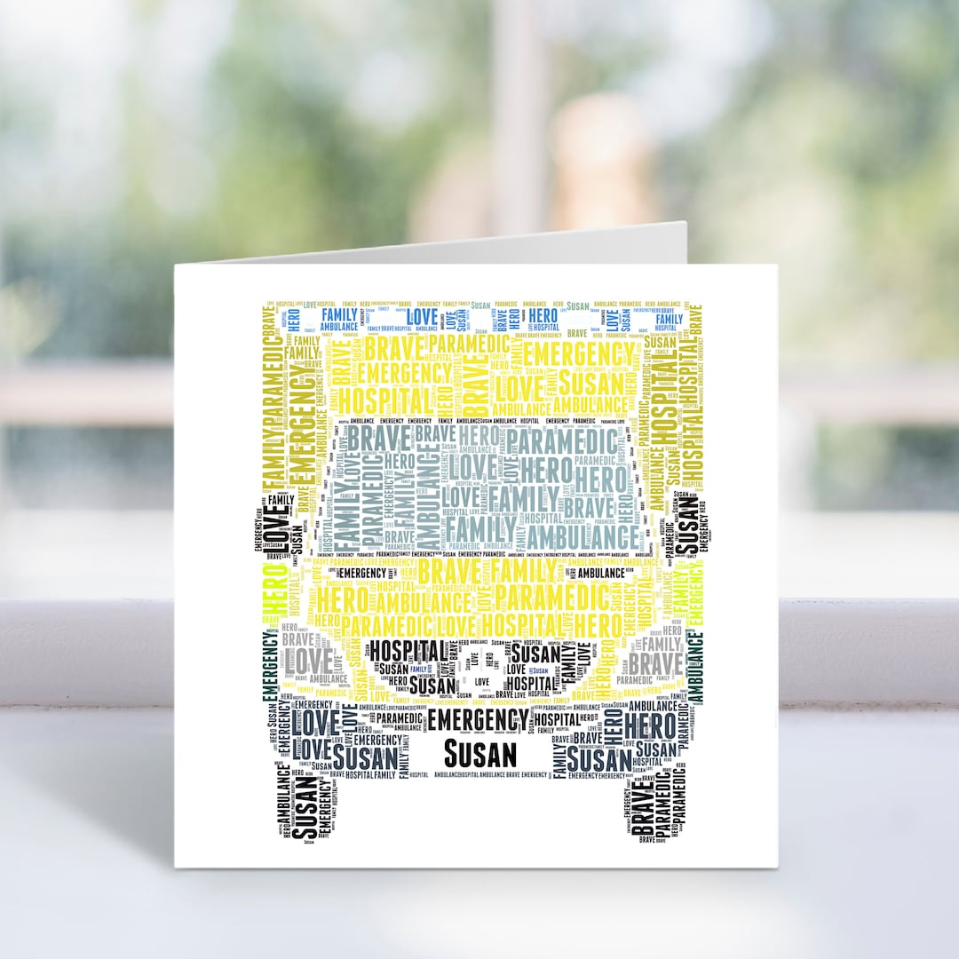Personalised NHS Ambulance Card - Custom Word Art Card - Paramedic ...