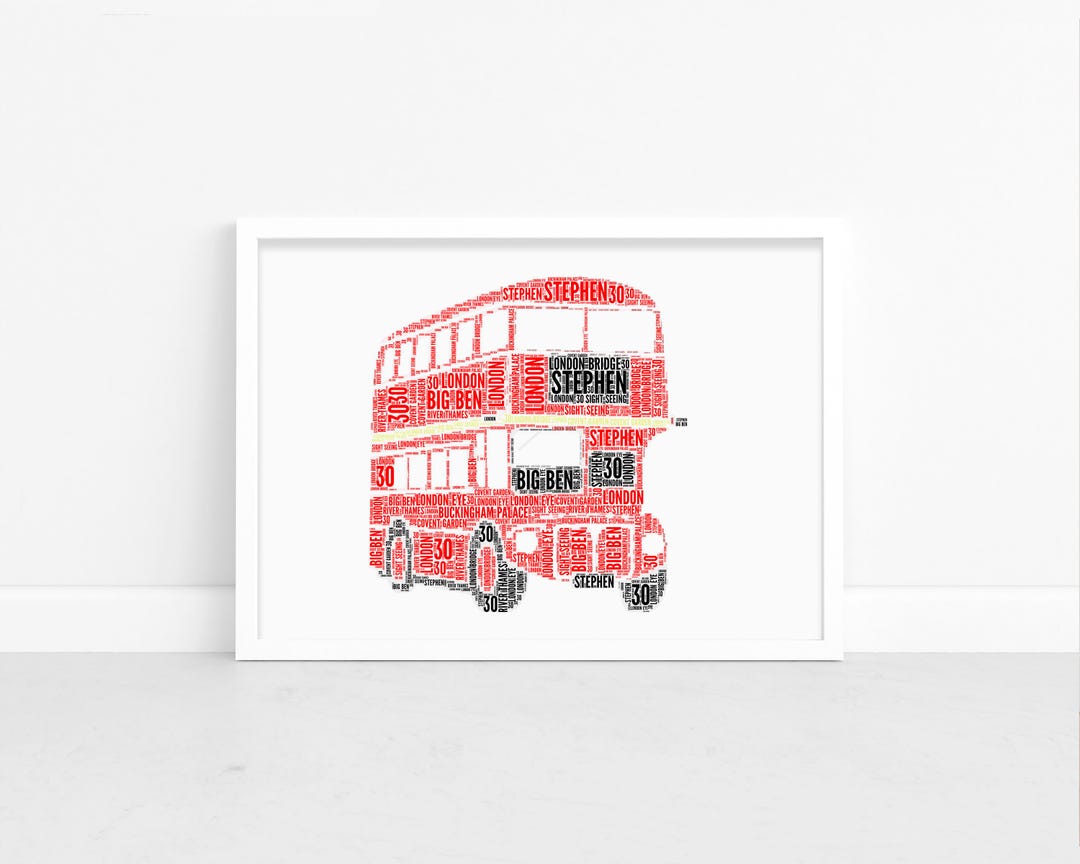 Personalised London Bus Print - Custom Word Wall Art Frame - Birthday ...