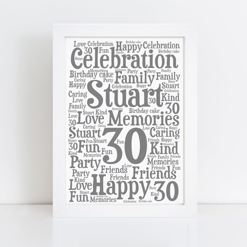 Personalised 30th Print Custom Word Wall Art Birthday - Etsy UK