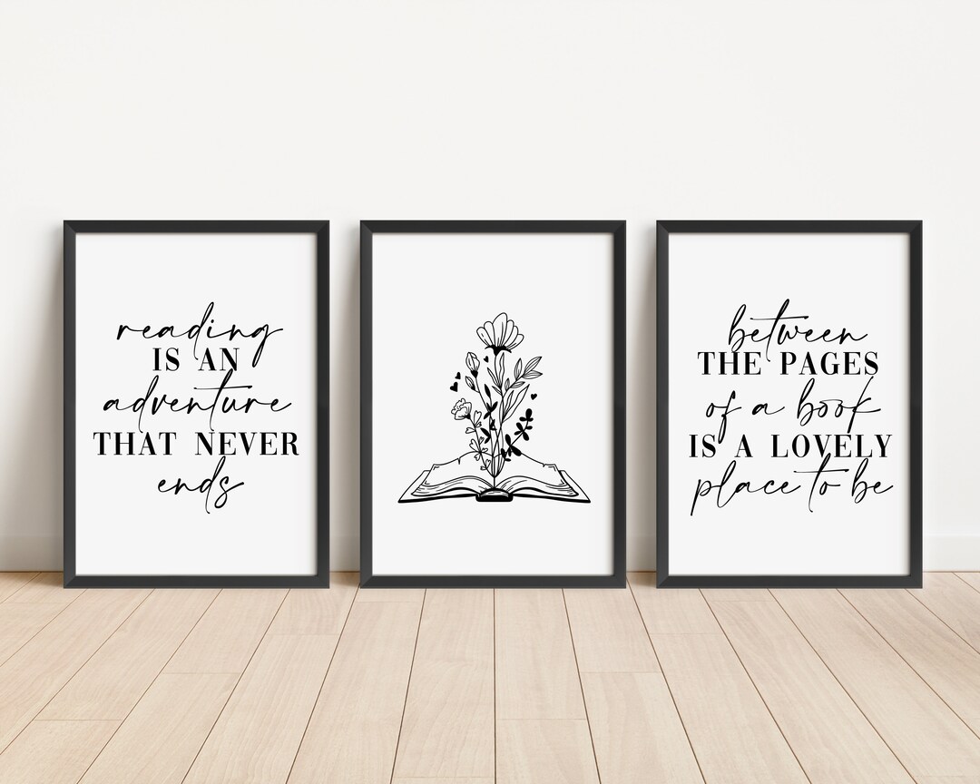 Set of 3 Reading Lover Prints, Reading Quote Wall Art Prints, Unframed Book Artwork, Bedroom ...