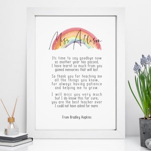 Personalised Rainbow Poem Print Thank You Leaving End of - Etsy UK